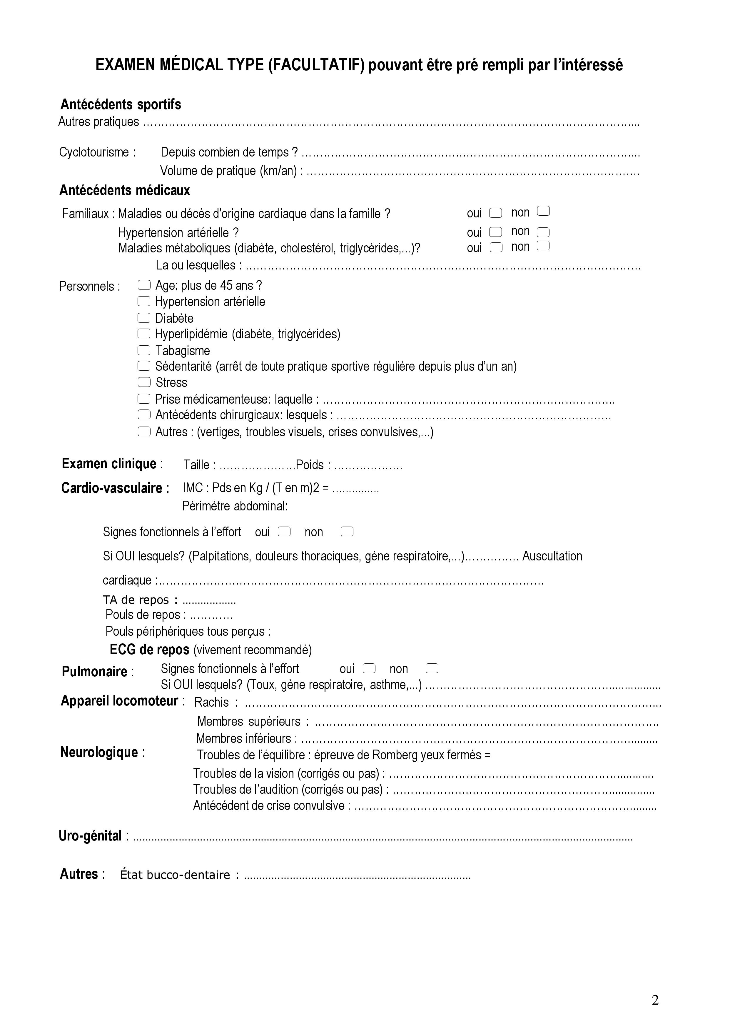 Exemplaire Examen Médical – les cyclos du beaujolais